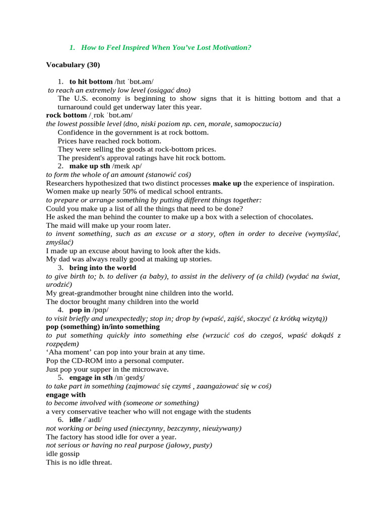 1 - Motivation - Vocabulary List 2 | PDF