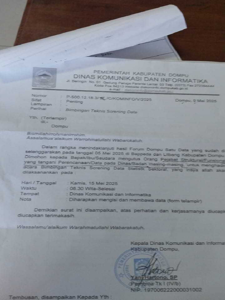 Undangan Bimtek Screning Data Statistik Sektoral | PDF