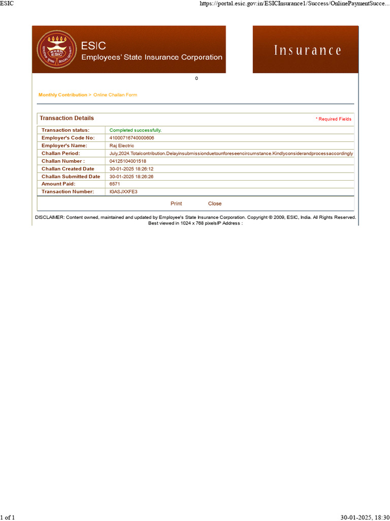 ESIC Payment Receipt July-2024 (Miscellaneous) | PDF