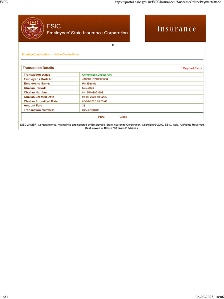 Esic Payment November, 2024 Arrear | PDF