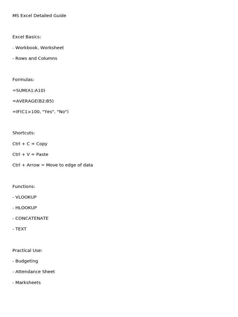 MS Excel Guide | PDF