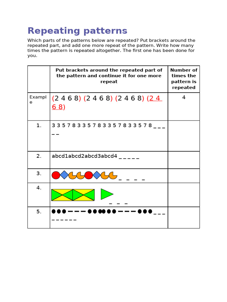 Repeating Patterns Grade 7 2 | PDF