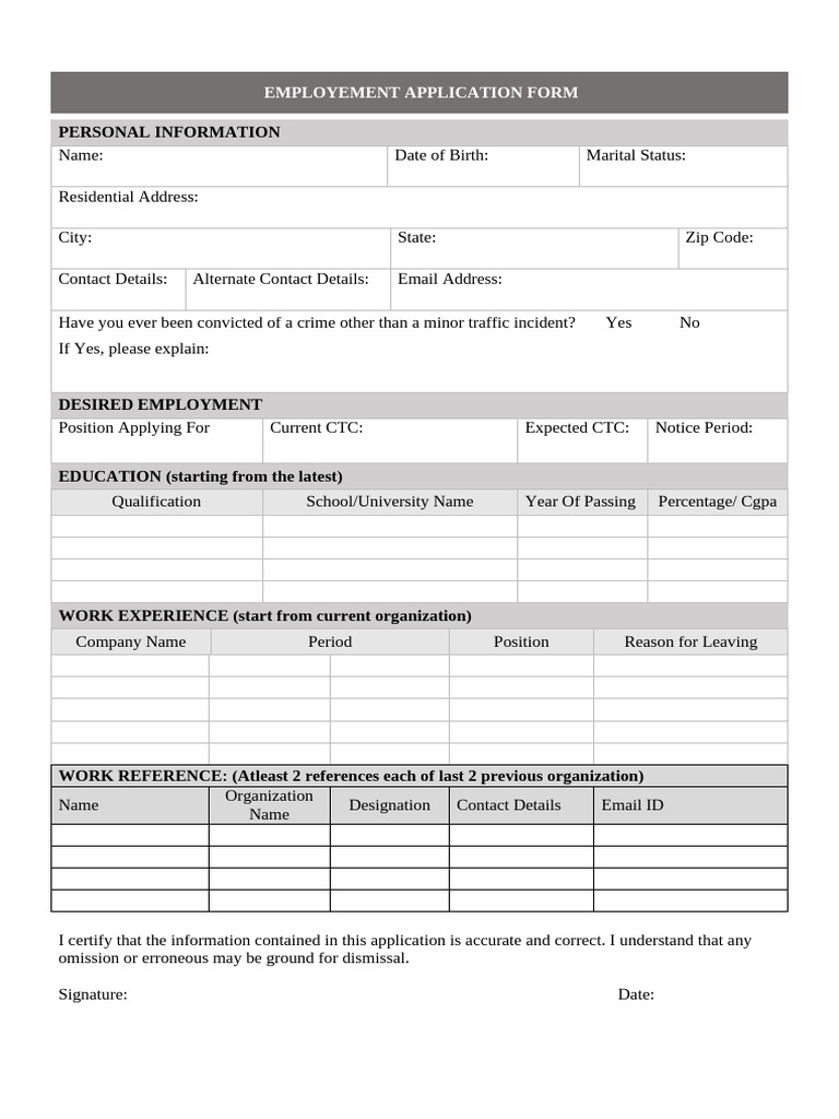 Job Application Form | PDF