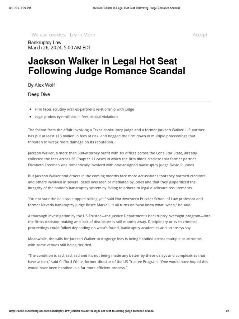 AR Bloomberg Jackson Walker in Legal Hot Seat Following Judge Romance ...