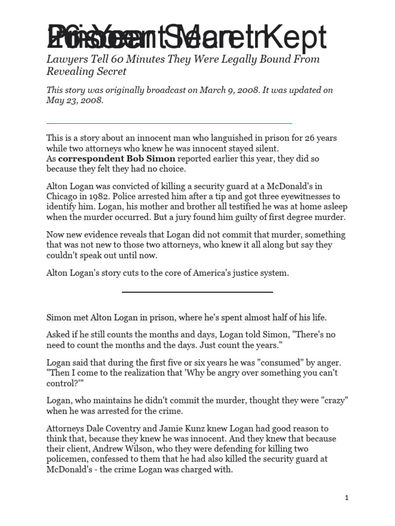 Alton Logan 60 Minute Interview | PDF | Murder | Capital Punishment