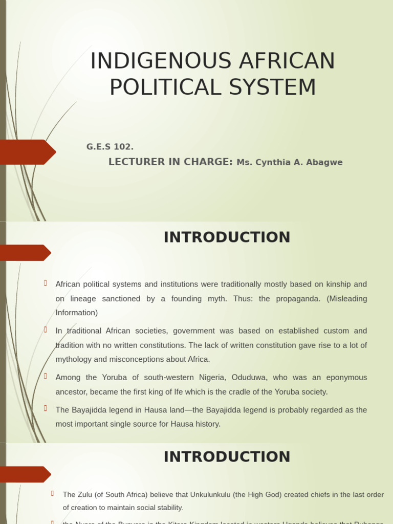 Indigenous African Political System G.E.S 102 | PDF | Society | Africa