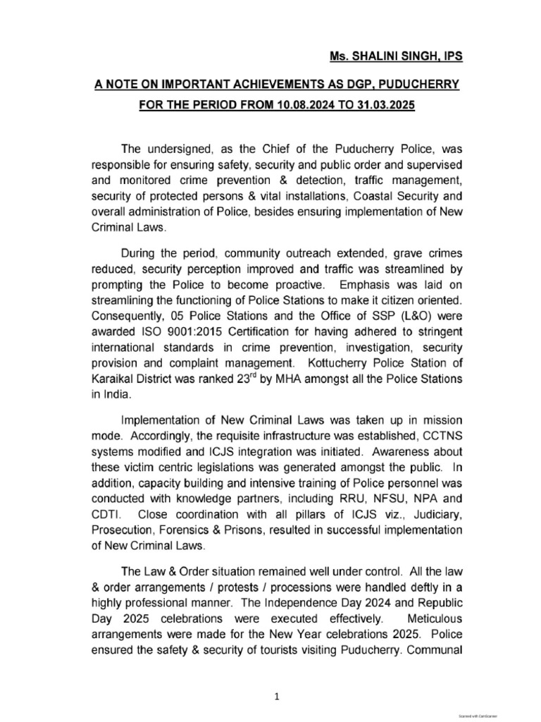 Note On Important Achievements - 2024-2025 - DGP Maam With Medical ...