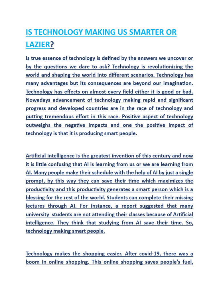 Technology: Smart or Lazy? Debate Insights | PDF | Artificial ...