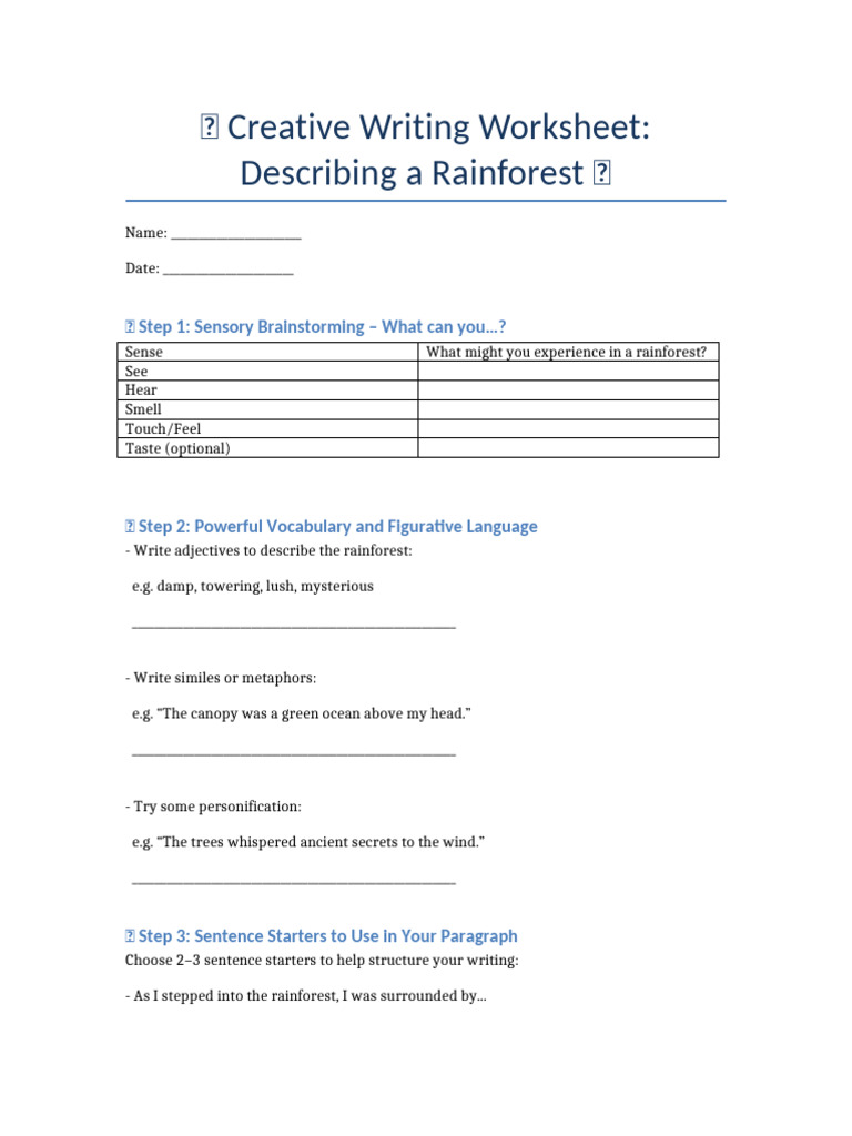 Describing A Rainforest Worksheet | PDF | Neuroscience