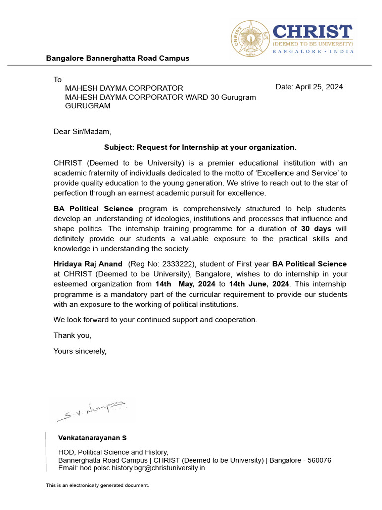 Internship Letter | PDF
