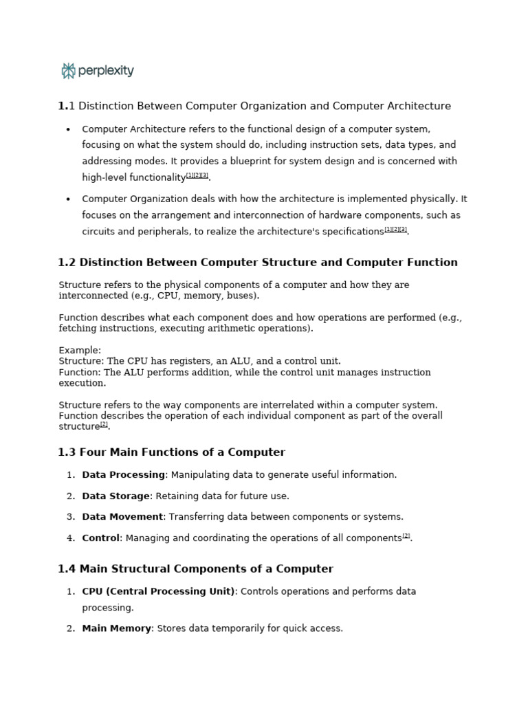 1.1 Distinction Between Computer Organization and | PDF | Central Processing Unit | Computer ...