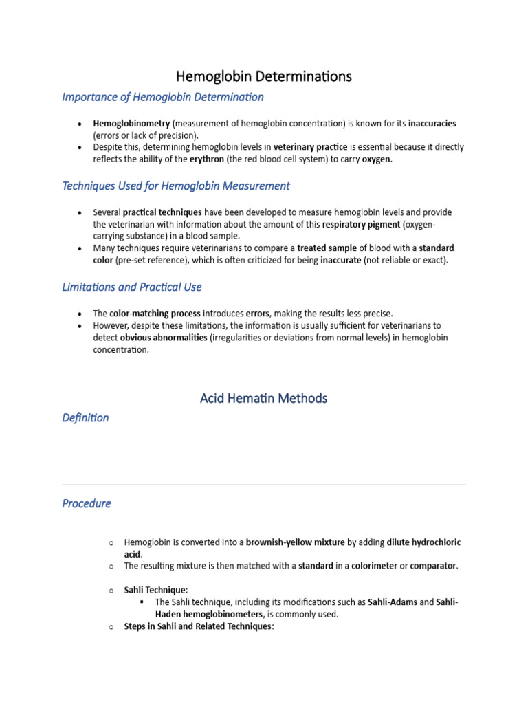 Clinical Pathology Hemoglobin Determinations by H.M.S | PDF ...