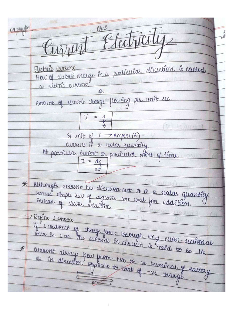 Notes Current electric(Ch3 Class12) | PDF