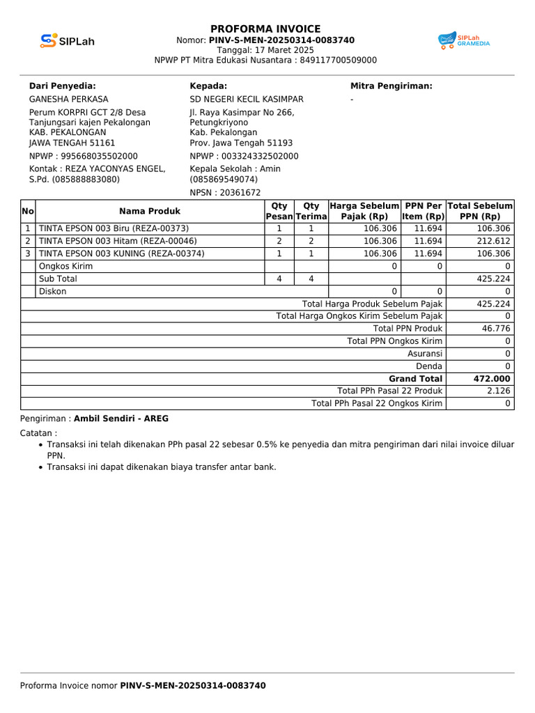 Proforma Tinta | PDF