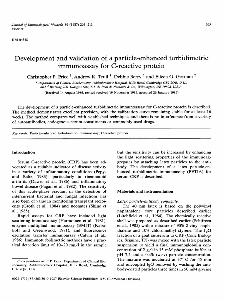 CRP Latex-Turbidic (Development and Validation of A Particle-Enhanced ...