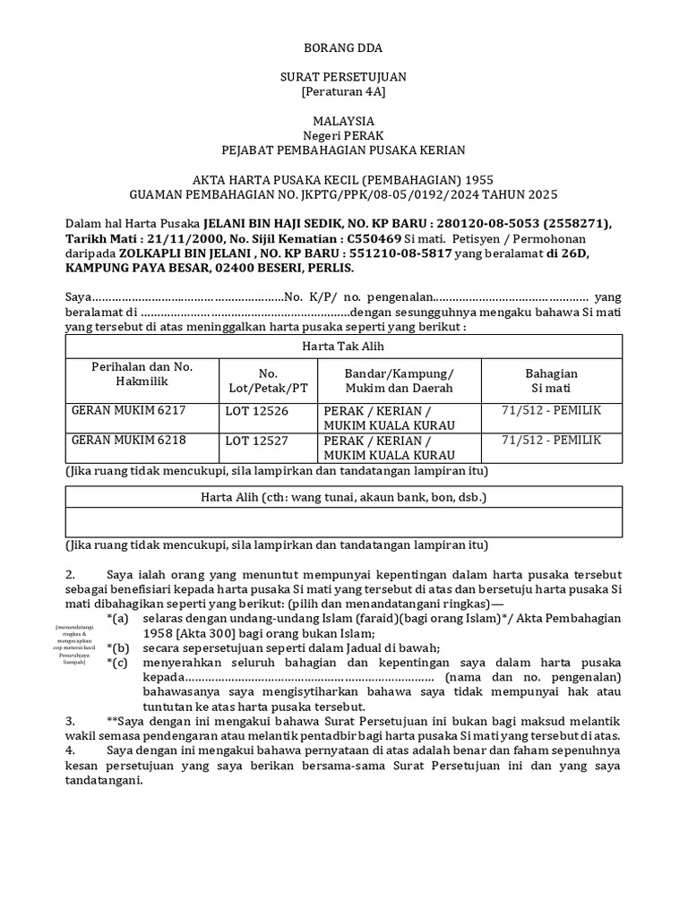 Borang DDA Harta Tertinggal | PDF