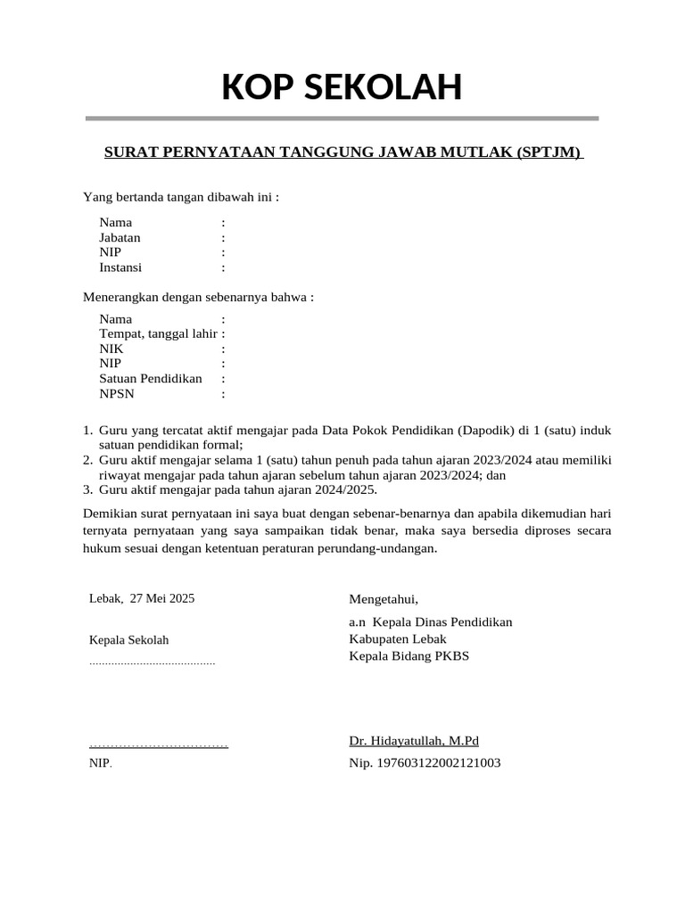 Format SPTJM PPG Guter Tahun 2025 | PDF