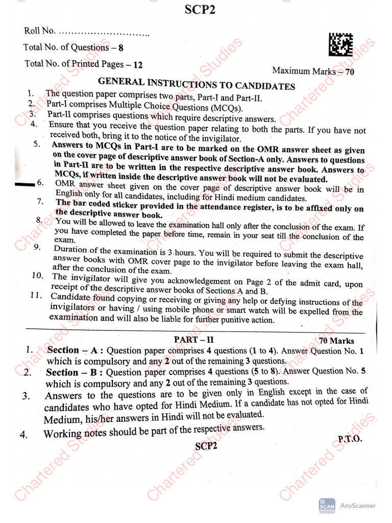 CA Intermediate FMSM Descriptive Question Paper For May 2025 | PDF