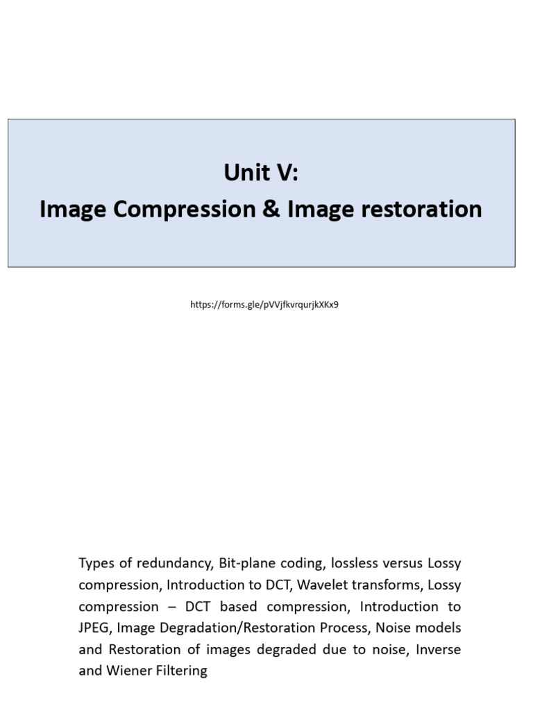 IVP-unit5 - Image Compression & Image Restoration | PDF | Data Compression | Wavelet