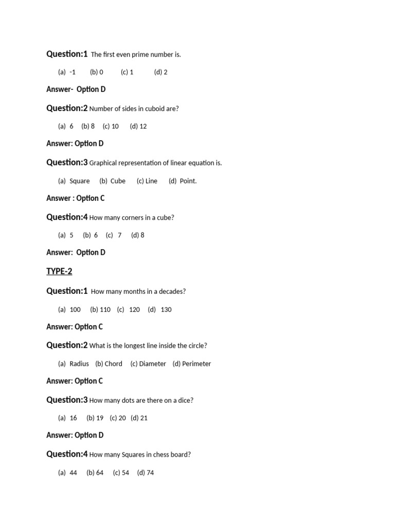 Mathematics Question For Quiz. | PDF