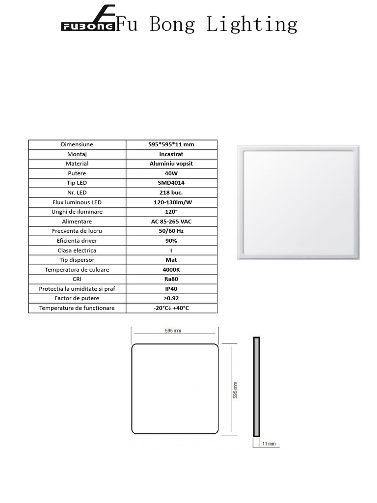 Fisa Tehnica Panou LED 40W 595 - 595 | PDF