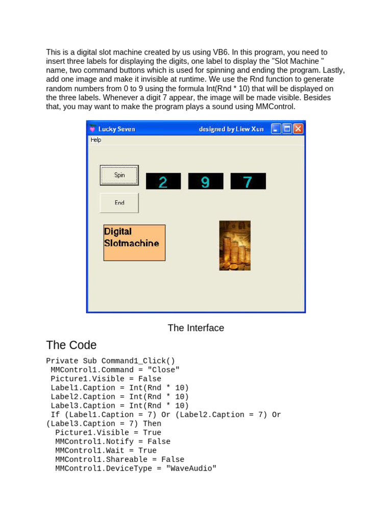 This Is A Digital Slot Machine Created by Us Using VB6 | PDF
