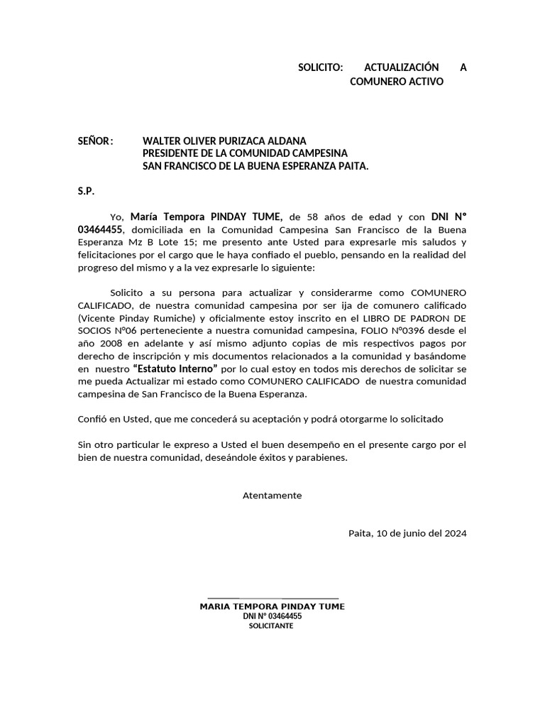 Solicito Ser Comunero | PDF