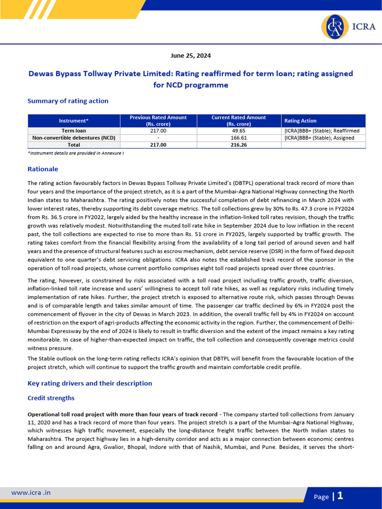 DBTPL Loan Rating Reaffirmed and Assigned | PDF | Debt | Credit Rating ...