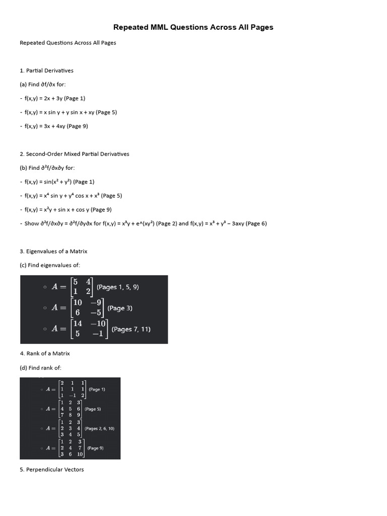 Key MML Questions on Calculus and Matrices | PDF