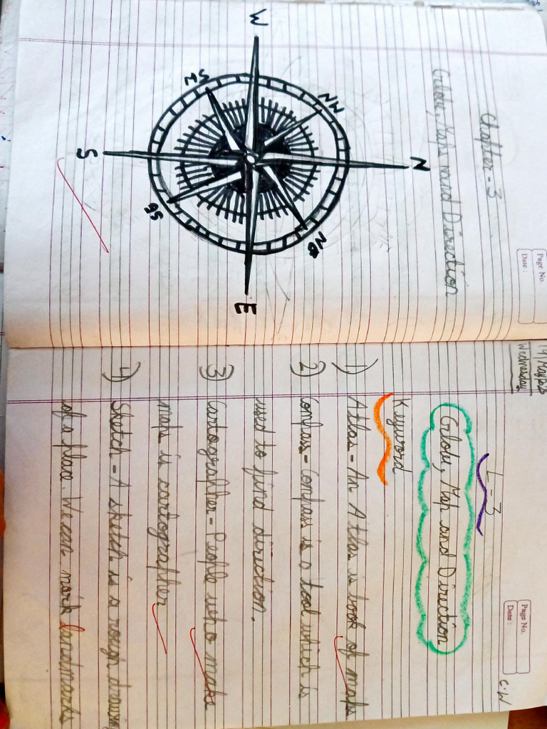 Social Studies CH - 3, 4 Note Book Work and Book Work | PDF | Map | Compass