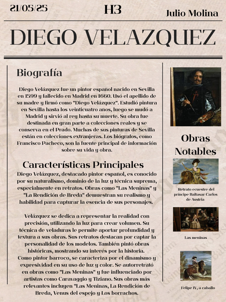 Diego Velázquez: Pintor Barroco Español | PDF