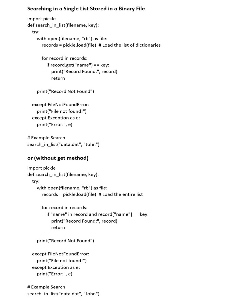 Binary File Programs - II (With Lists) | PDF