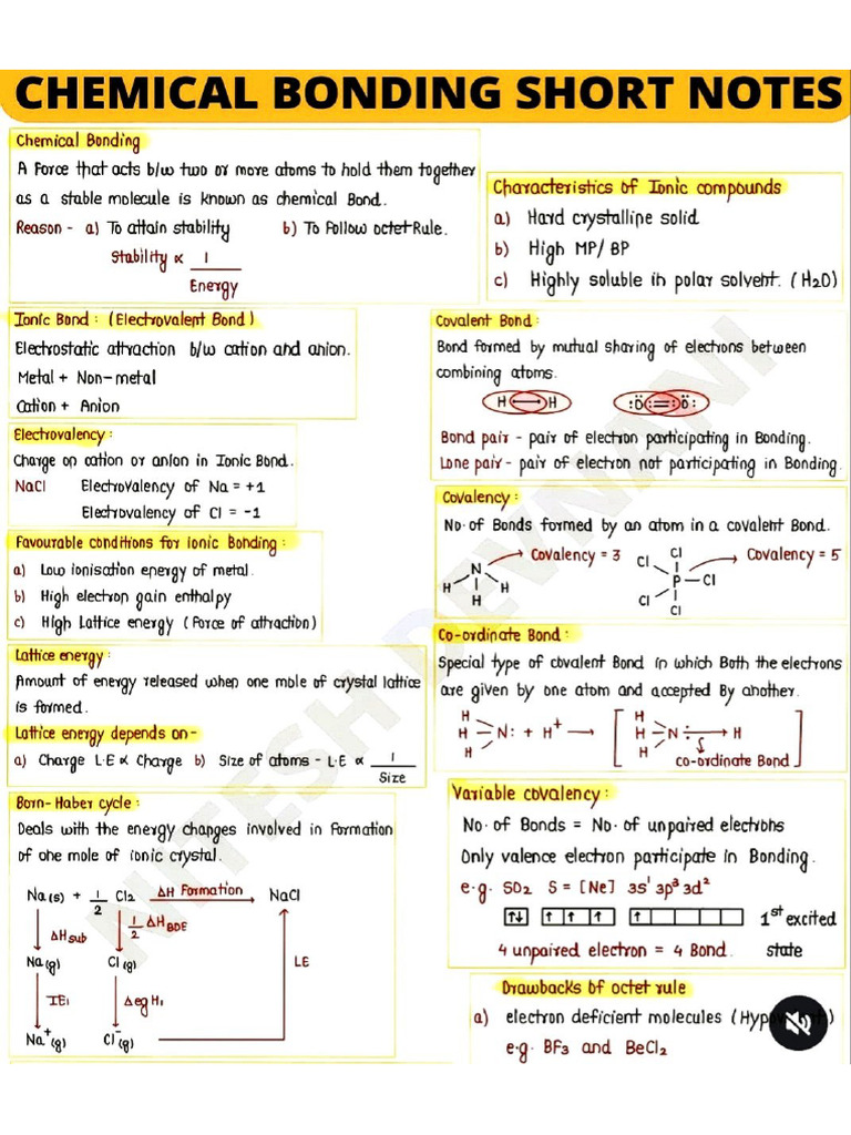 Chemical Bonding Short Notes PDF | PDF