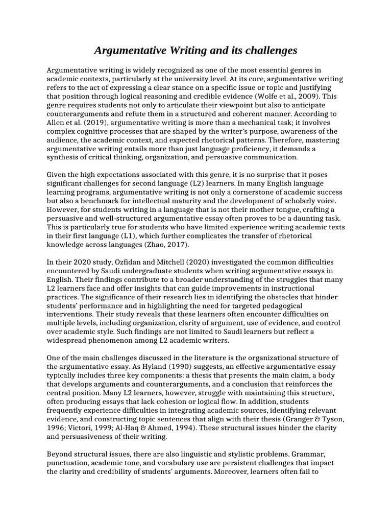 Challenges in L2 Argumentative Writing | PDF | Rhetoric | Essays