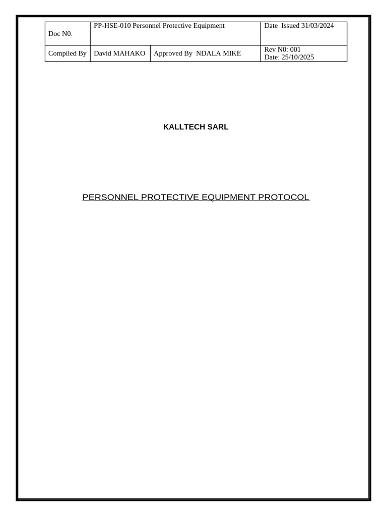 Personnel Protective Equipment Protocol | PDF | Personal Protective ...