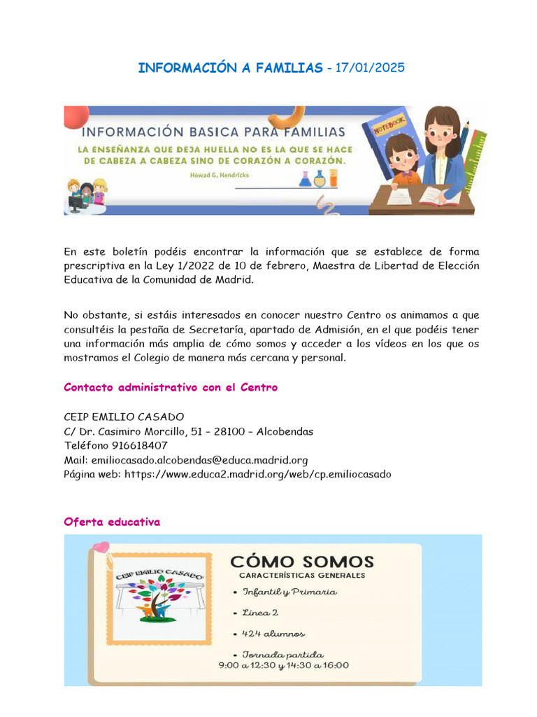 Información Familias | PDF | Escuelas | Educación primaria