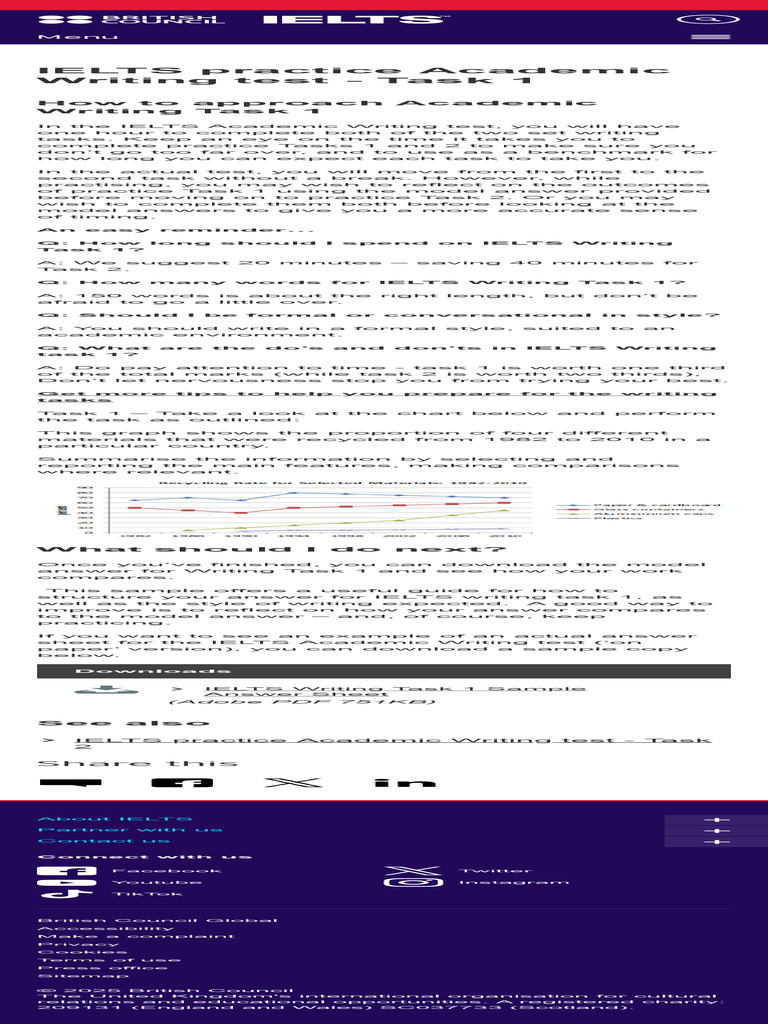 IELTS Practice Academic Writing Test - Task 1 Take IELTS | PDF ...