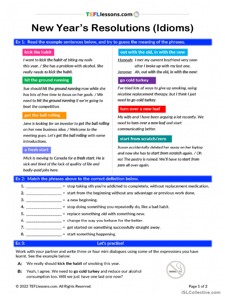 New Year Idioms ESL Lesson | PDF