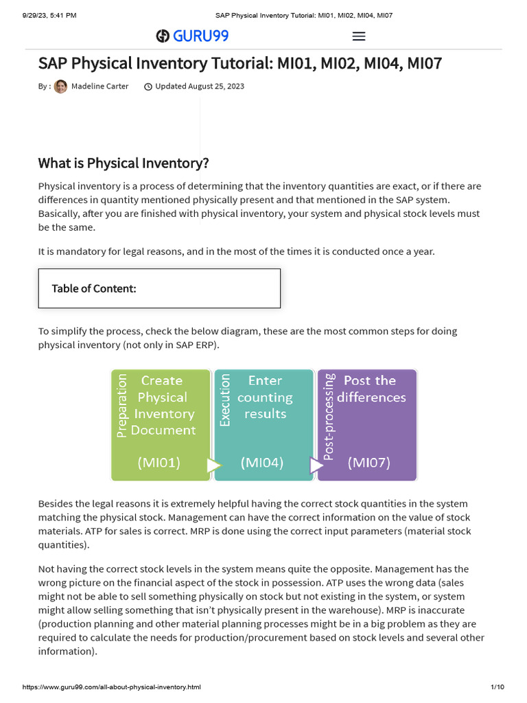 Sap Physical Inventory Tutorial Mi01 Mi02 Mi04 Mi07 Pdf Inventory Computing