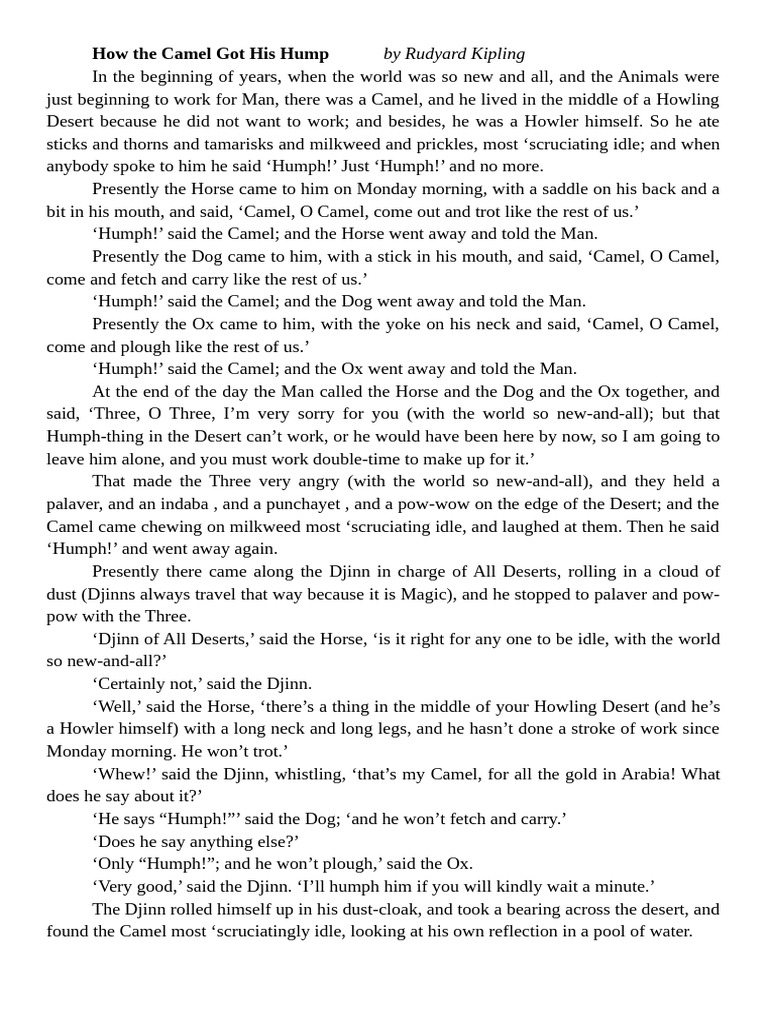 How the Camel Got His Hump Explained | PDF