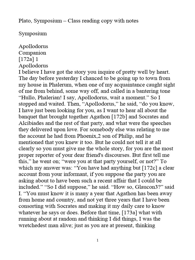 Plato's Symposium: Class Reading Notes | PDF | Symposium (Plato)