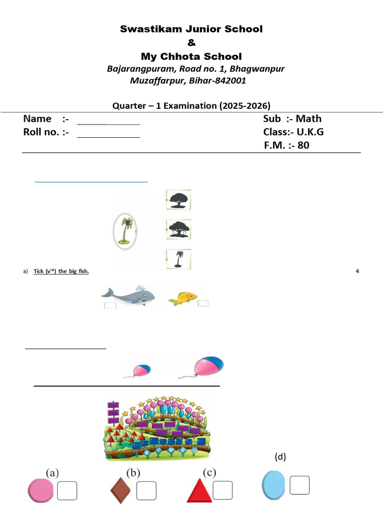 U.K.G Math Ques | PDF