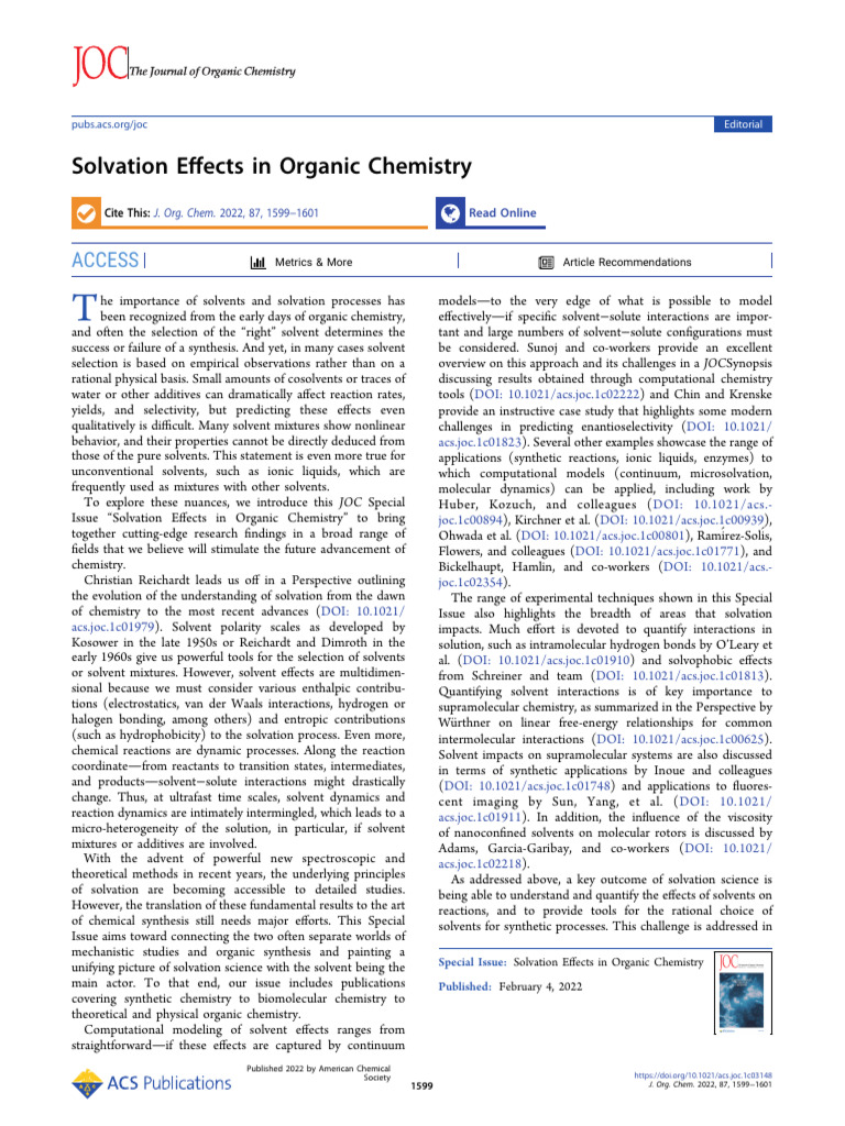 Burrows Et Al 2022 Solvation Effects in Organic Chemistry | PDF | Solvation | Solvent