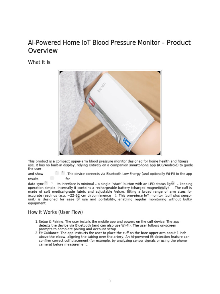 AI-Powered Home IoT Blood Pressure Monitor - Product Overview | PDF