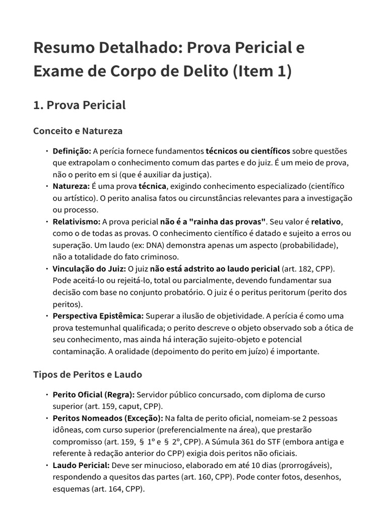 Prova Pericial e Exame de Corpo de Delito | PDF | Confissão (jurídico ...