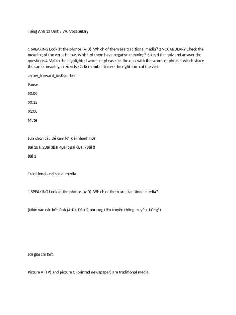 Tiếng Anh 12 Unit 7 7A-WS-READING | PDF