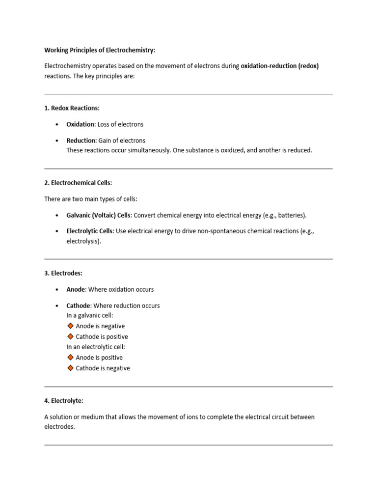 Working principles of electrochemistry | PDF