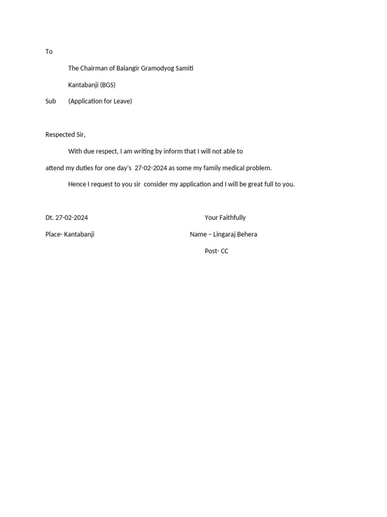 Leave Application for Family Medical Issue | PDF