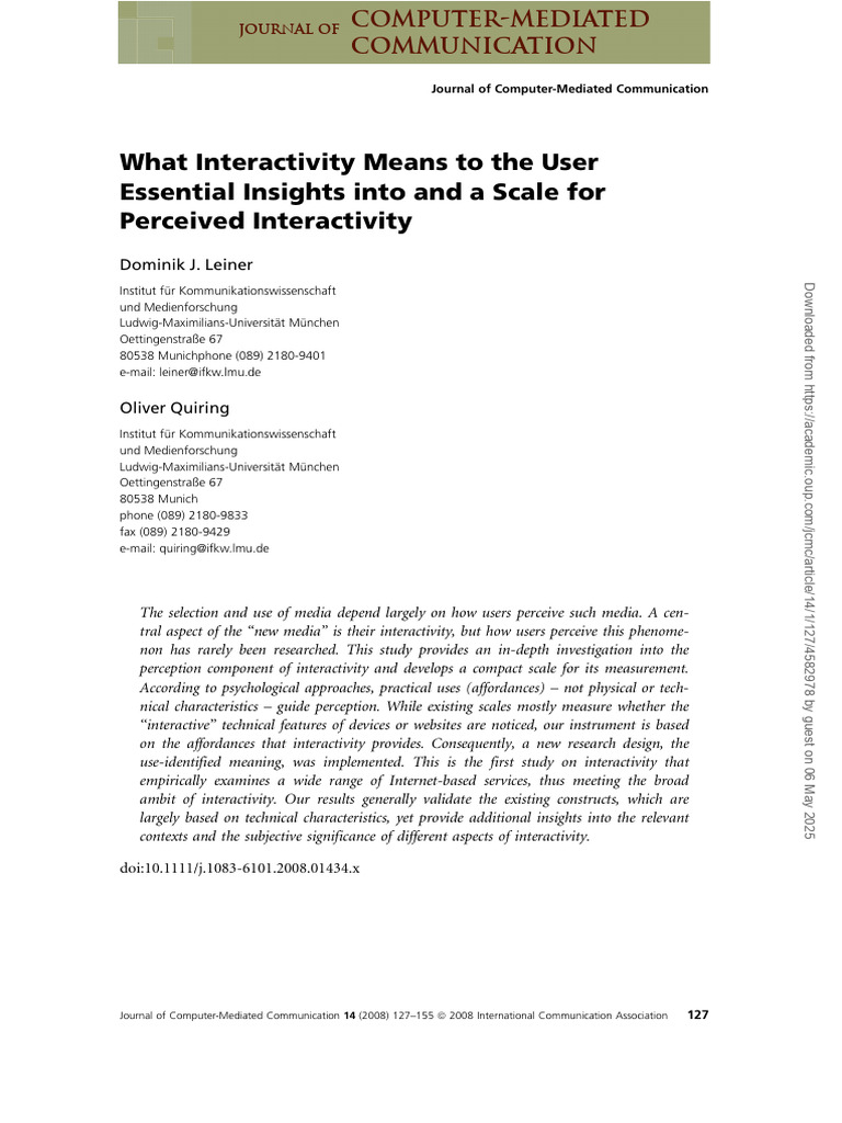 What Interactivity Means To The User Essential Insights Into and A Scale For Perceived ...