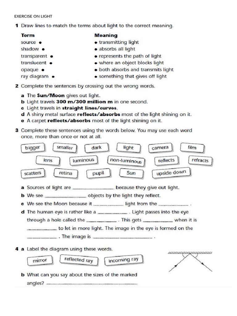 Exercise On Light 2a 2025 | PDF